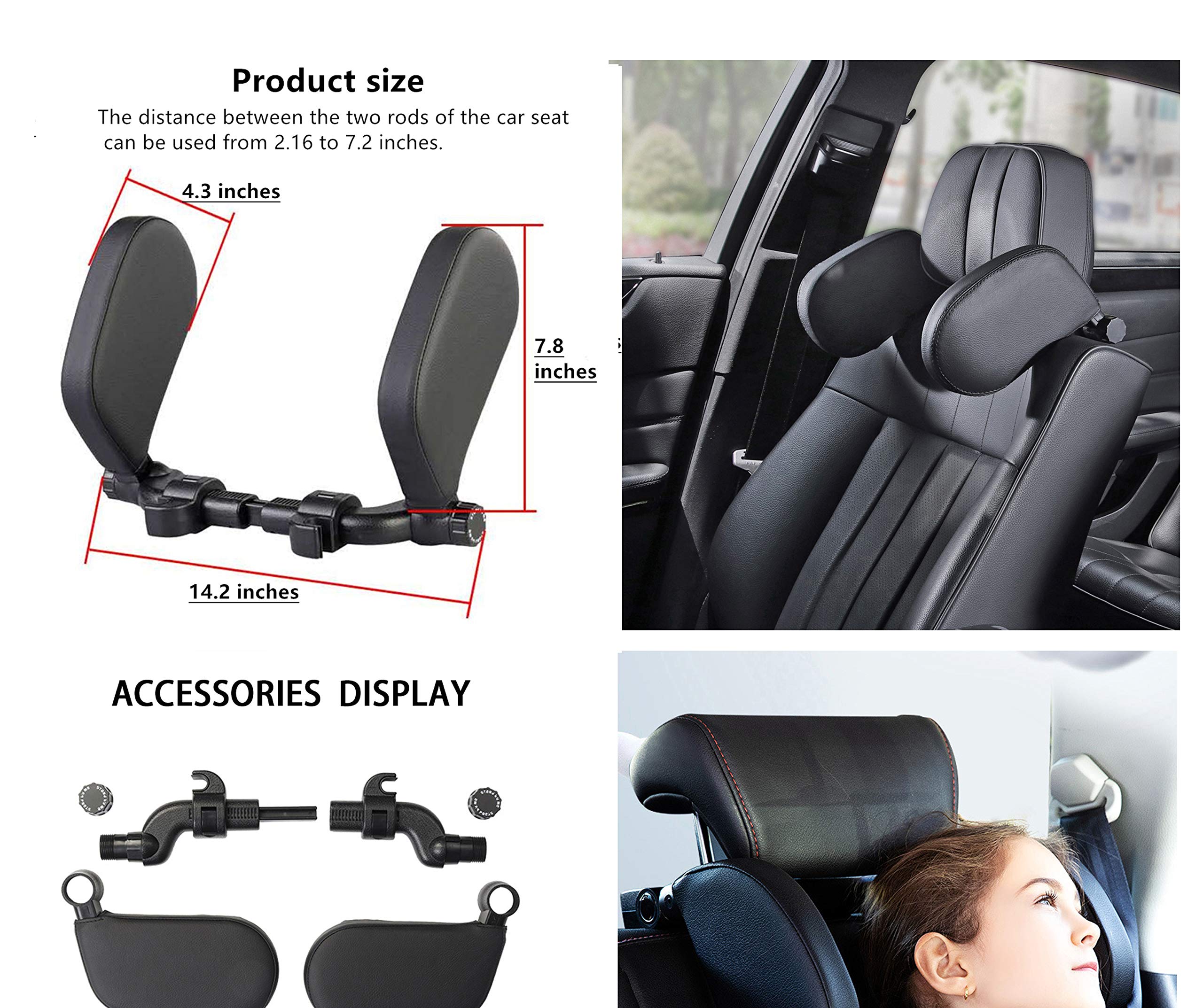 Car Headrest Pillow Road Pal Headrest Car Seat Head Neck Support Adjustable Headrest Neck Support for Kids Adults (Black)