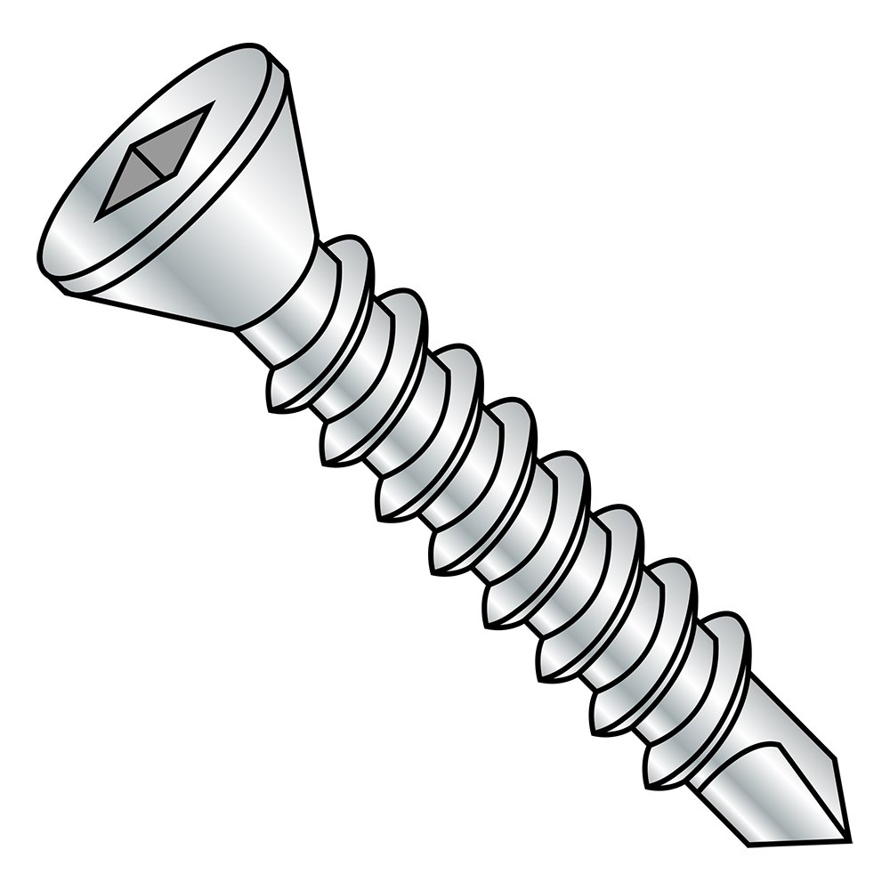 Small Parts 0824KQT Steel Self-Drilling Screw, Zinc Plated Finish, Flat Trim Head, Square Drive, #2 Drill Point, #8-18 Thread Size, 1-1/2" Length (Pack of 50)