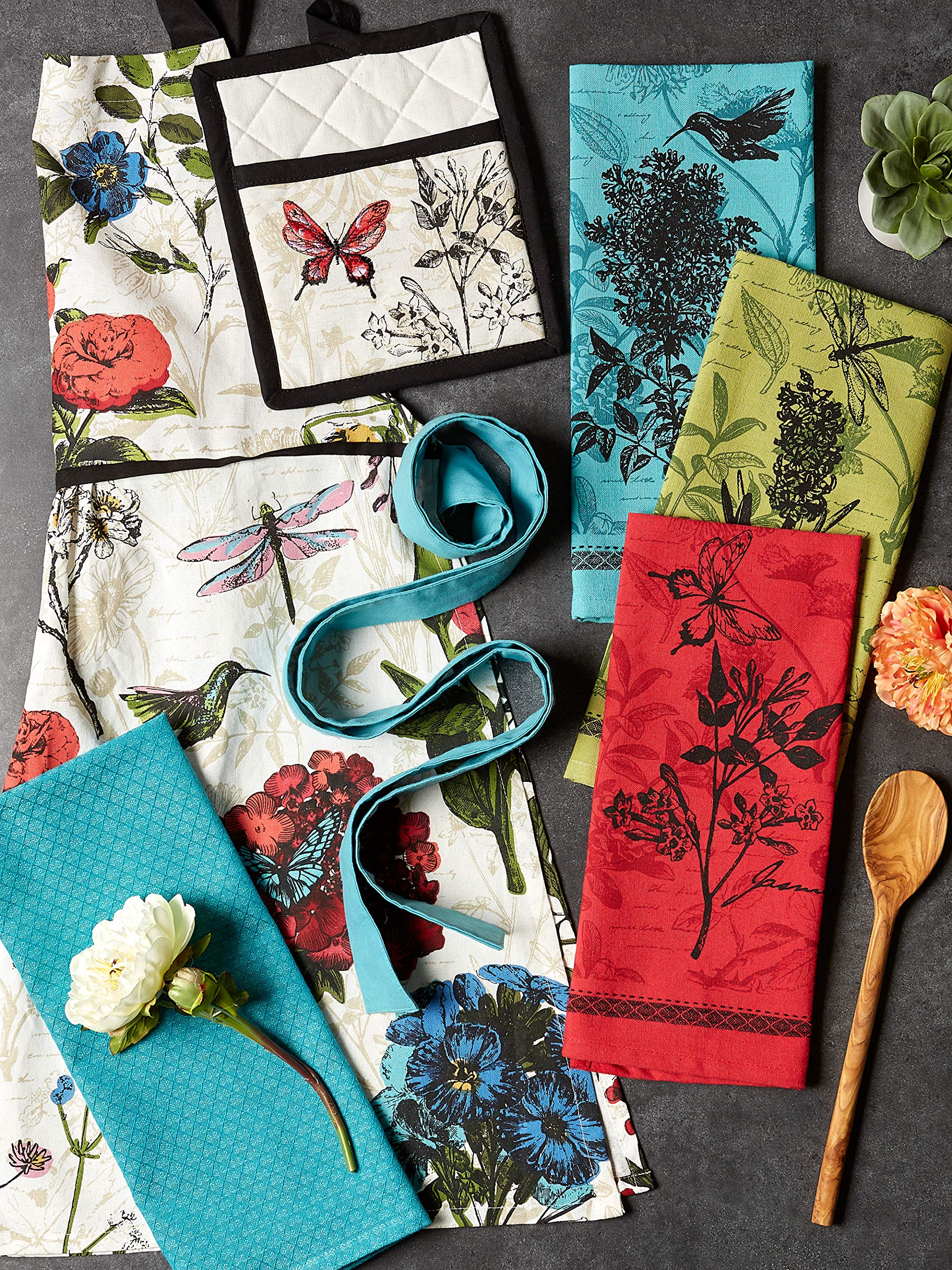 DII Botanical Print Tabletop Collection, Dishtowels, 18x28, Botanical Flowers 3 Piece