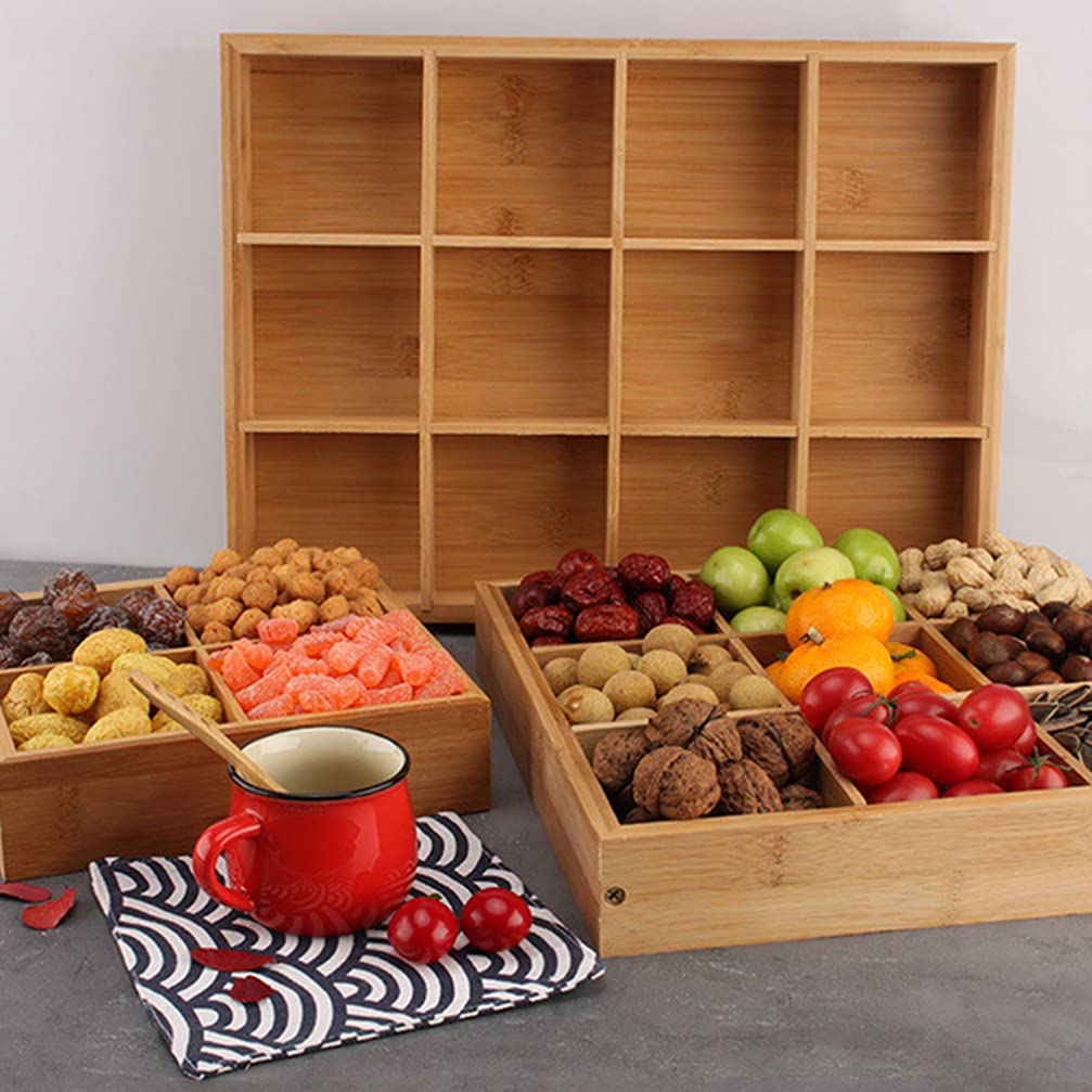 DOITOOL Wooden Dried Fruit Box Jiugongge Multifunction Snack Storage Container Sectional Tray Serving Dish Platter for Wedding Birthday Halloween Party Supplies