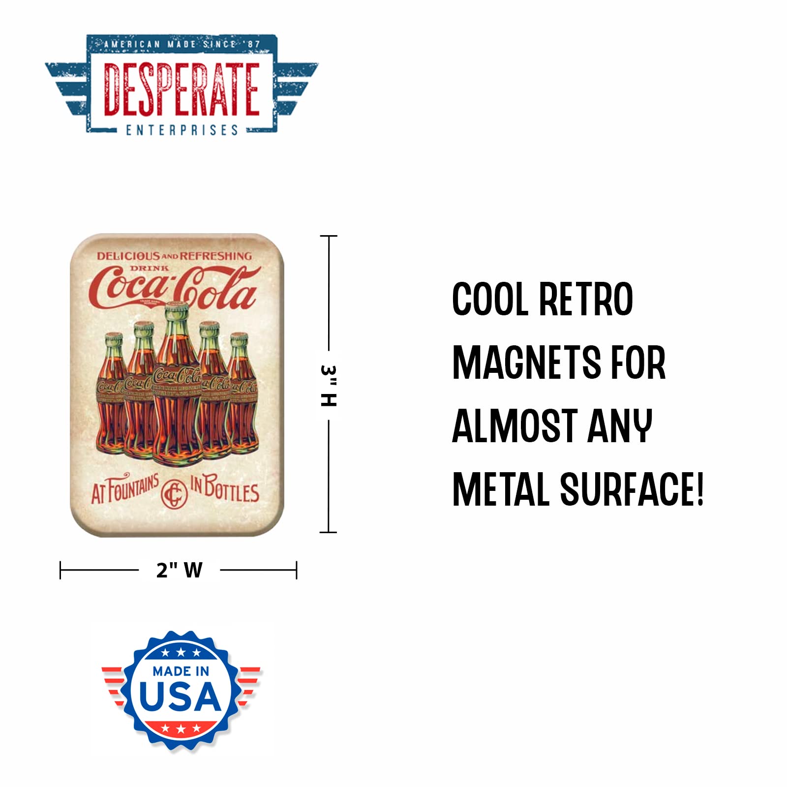 Desperate Enterprises at Fountains & in Bottles Retro Coca-Cola Refrigerator Magnet - Funny Magnets for Office, Home & School - Made in The USA