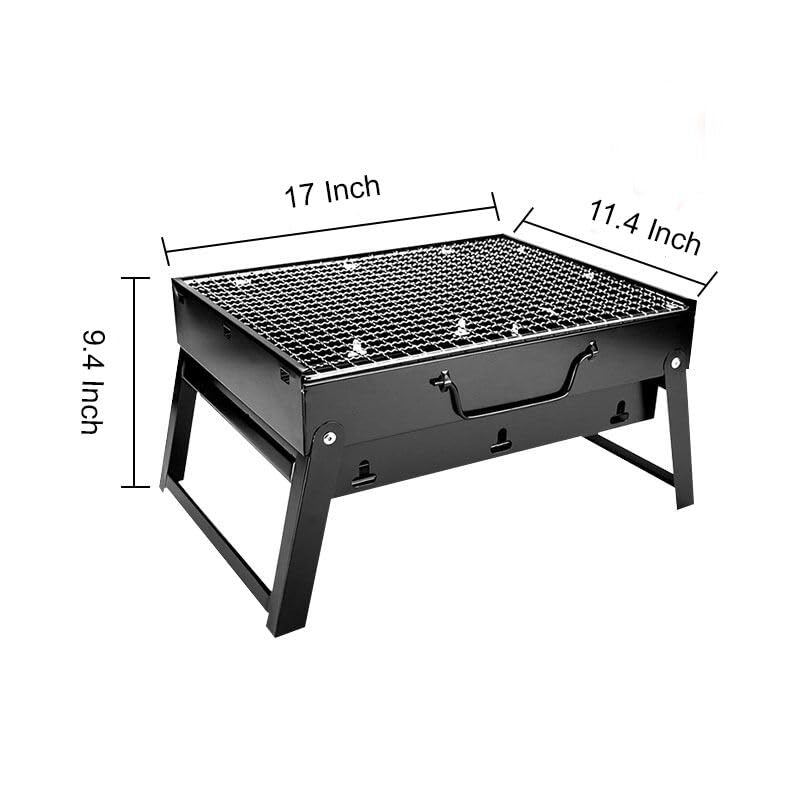 HOSEMN 2023 NEW Portable Folding Charcoal Grills, Stainless Steel Grill Table, Easy Portability For for Outdoor Cooking, Barbecue Camping, Beach BBQ, Picnic Backyard - Black (17"x11.4"x9.4")