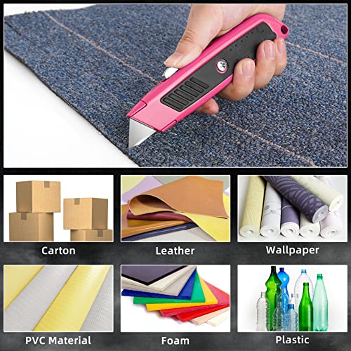 DIYSELF 2 Pack Box Cutter Retractable Heavy Duty Utility Knife, Ergonomic Razor Knife for Warehouse, Office, Exacto Knife Box Opener for Package, Cardboard (Pink)