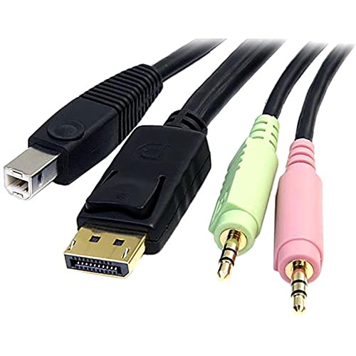 StarTech.com 6ft 4-in-1 USB DisplayPort KVM Switch Cable w/Audio & Microphone (DP4N1USB6),Black