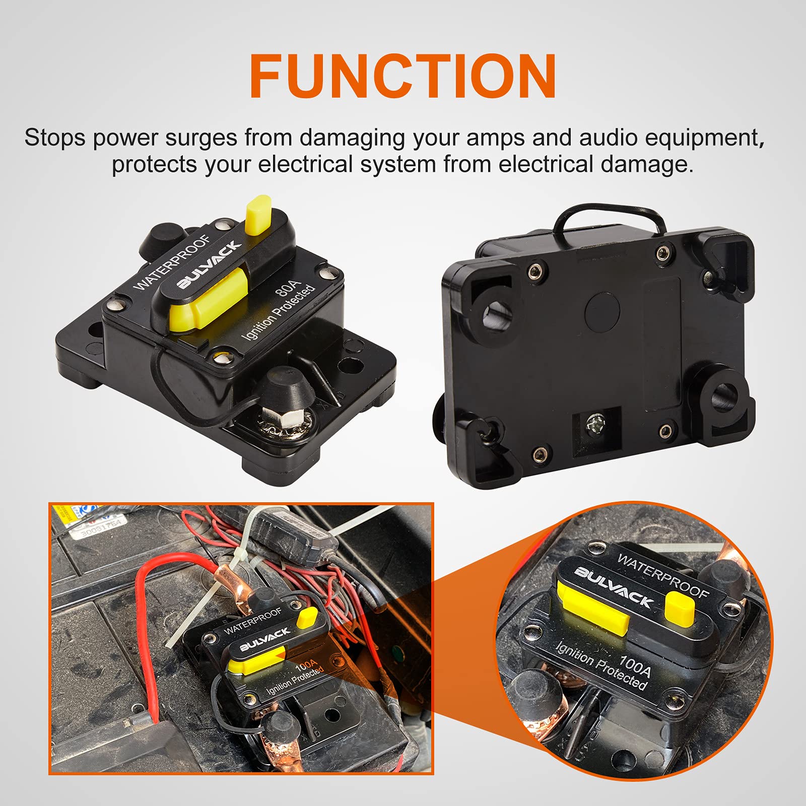 BULVACK 150 Amp Circuit Breaker with Manual Reset for Car Marine Trolling Motors Boat ATV Manual Power Protect for Audio System Fuse, 12V-48V DC (150A)