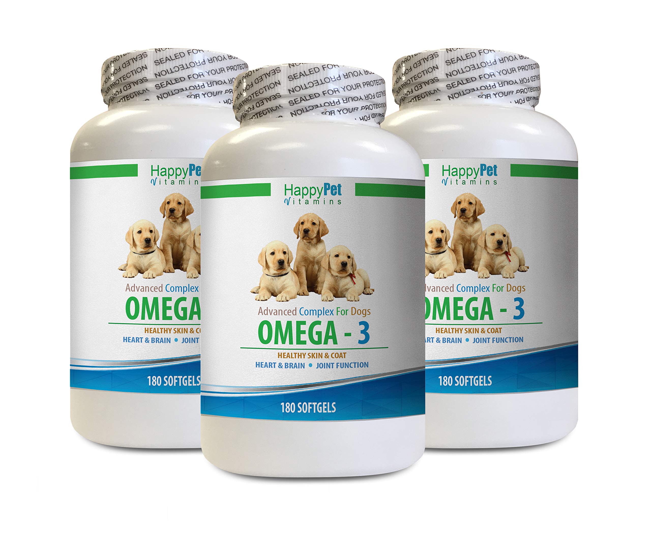 HAPPY PET VITAMINS LLC Dog Allergy Oil - Dog Omega 3 - Healthy Skin Coat and Joints - Brain and Heart Health - Allergy Relief - Omega 3 Fish Oil for Dogs - 3 Bottles (540 Softgels)