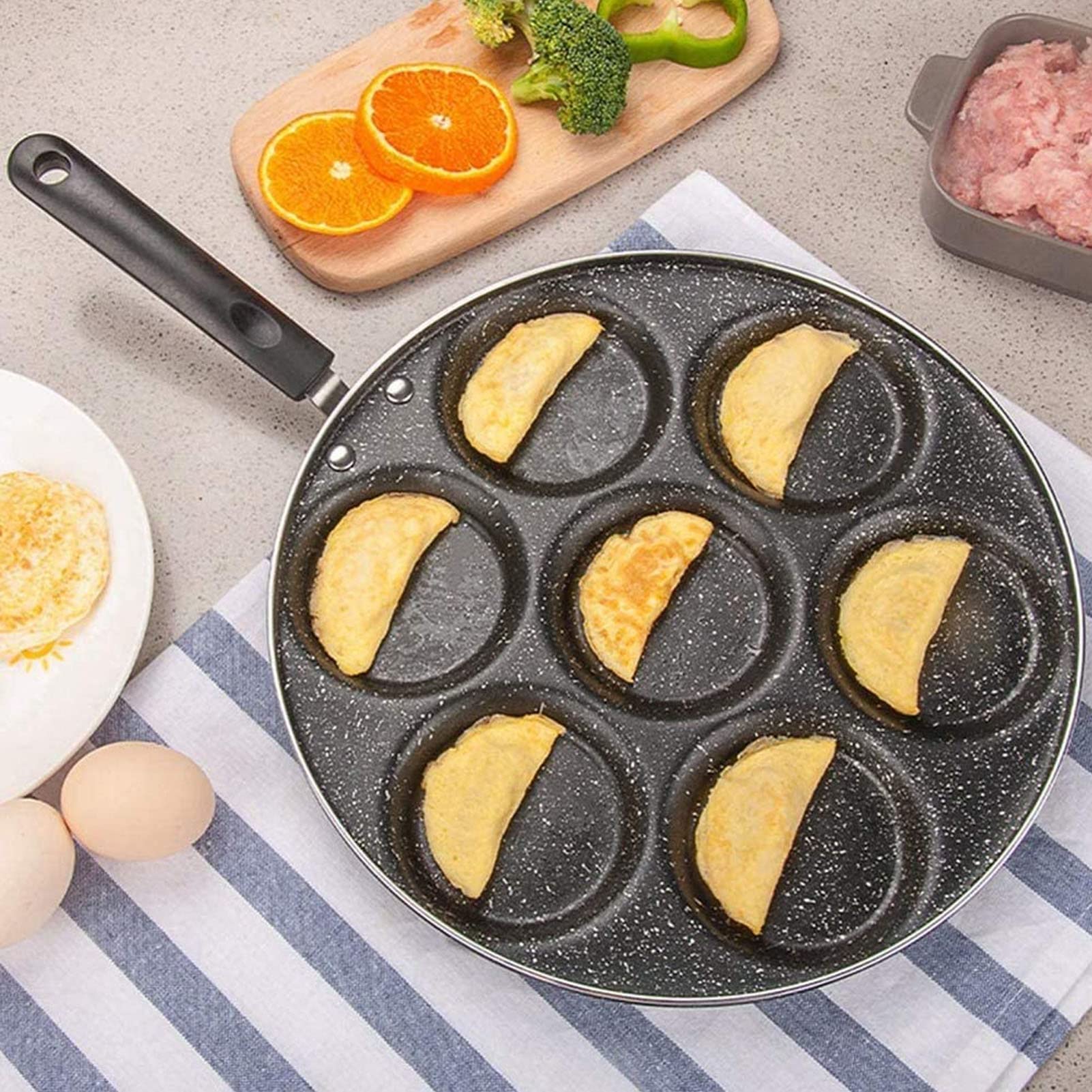 CHENJIEUS Home Kitchen Breakfast Omelette Pan, 7-hole Egg Frying Pan Non-stick Pancake Mold, Easy To Clean, Lazy Pan Provides All-in-one Breakfast.