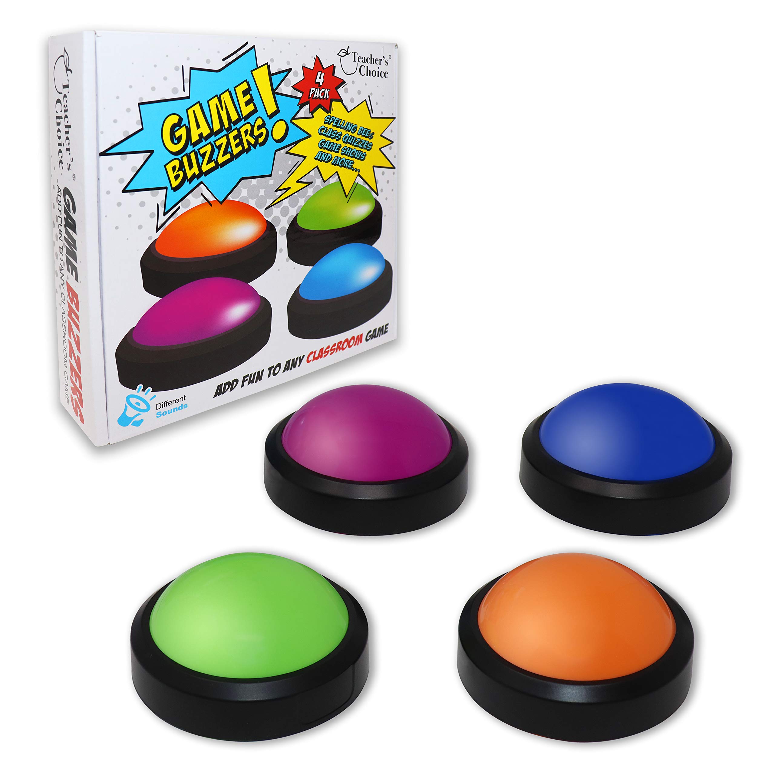 Teacher's Choice Game Buzzers with Unique Sounds for Each Buzzer |Great for Trivia, Competition, Spelling Bees and More, 4 Pack