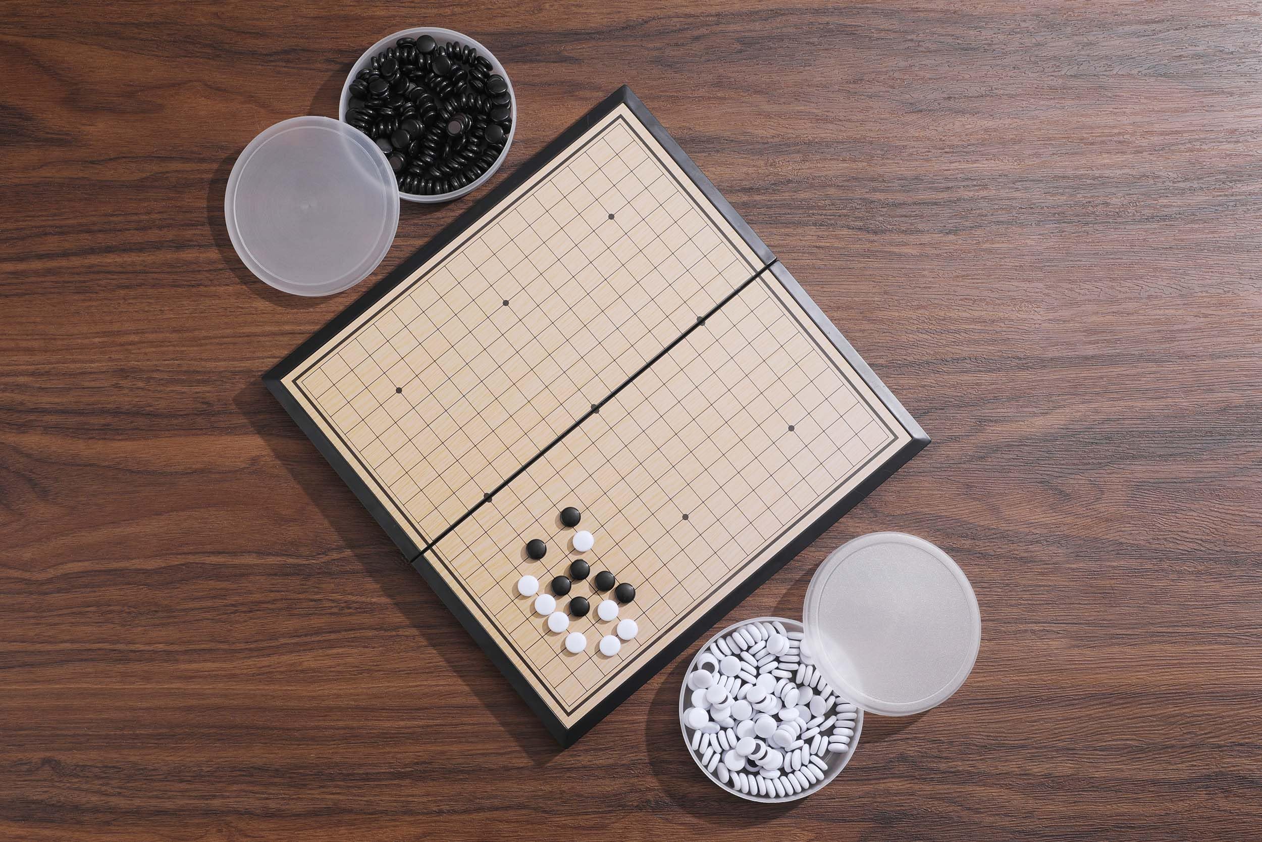 Mose Cafolo Magnetic 19x19 Go Game Set with Single Convex Magnetic Stones 11 Inches Go Board Folding, Portable & Travel-Size Set English Instruction is Included