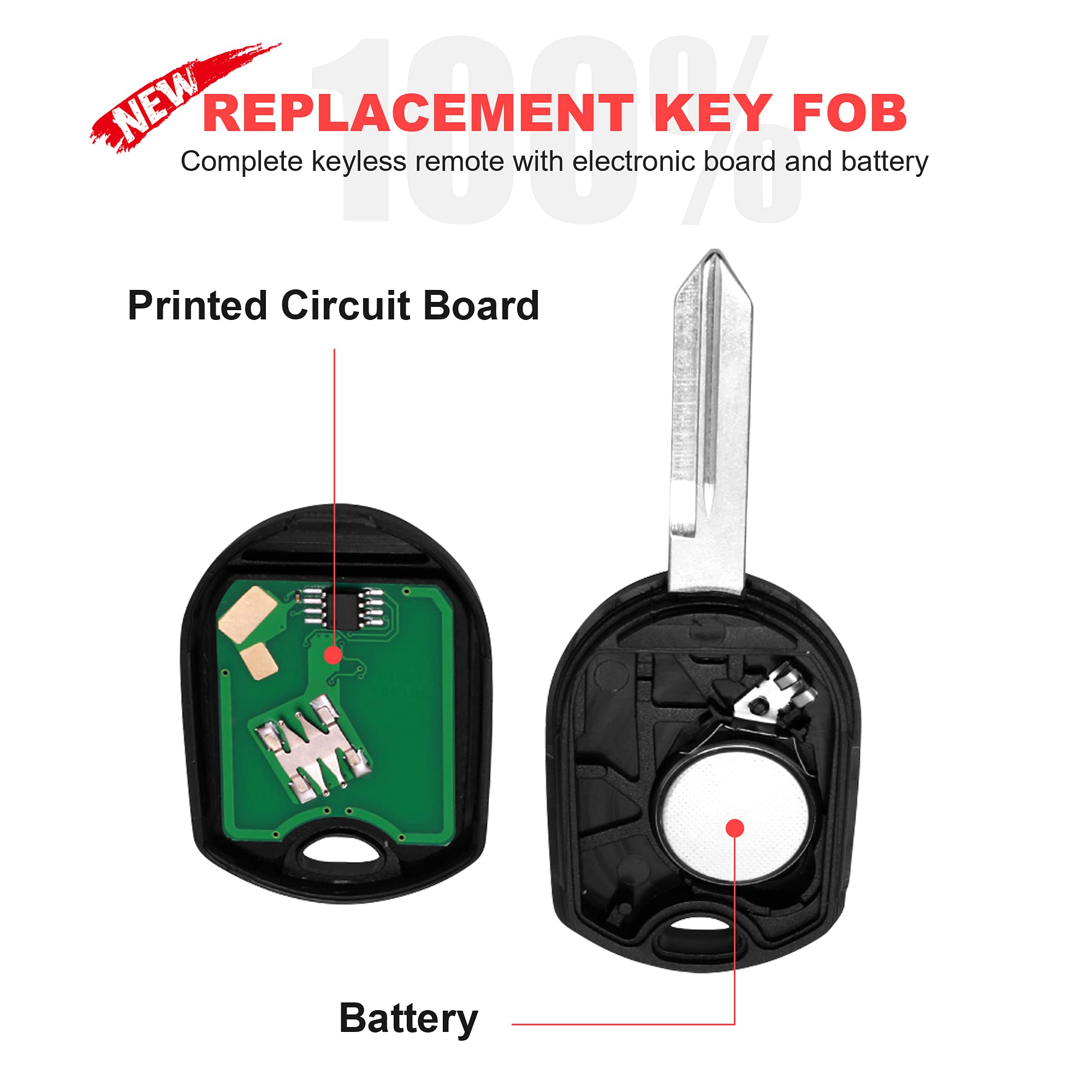 Car Key Fob Entry Keyless Fits for Ford 2011-2015 Explorer/2011-2016 F-150/ F-250/ F-350/Lincoln/ Mercury/ Mazda (CWTWB1U793 4-btn) Pack of 2