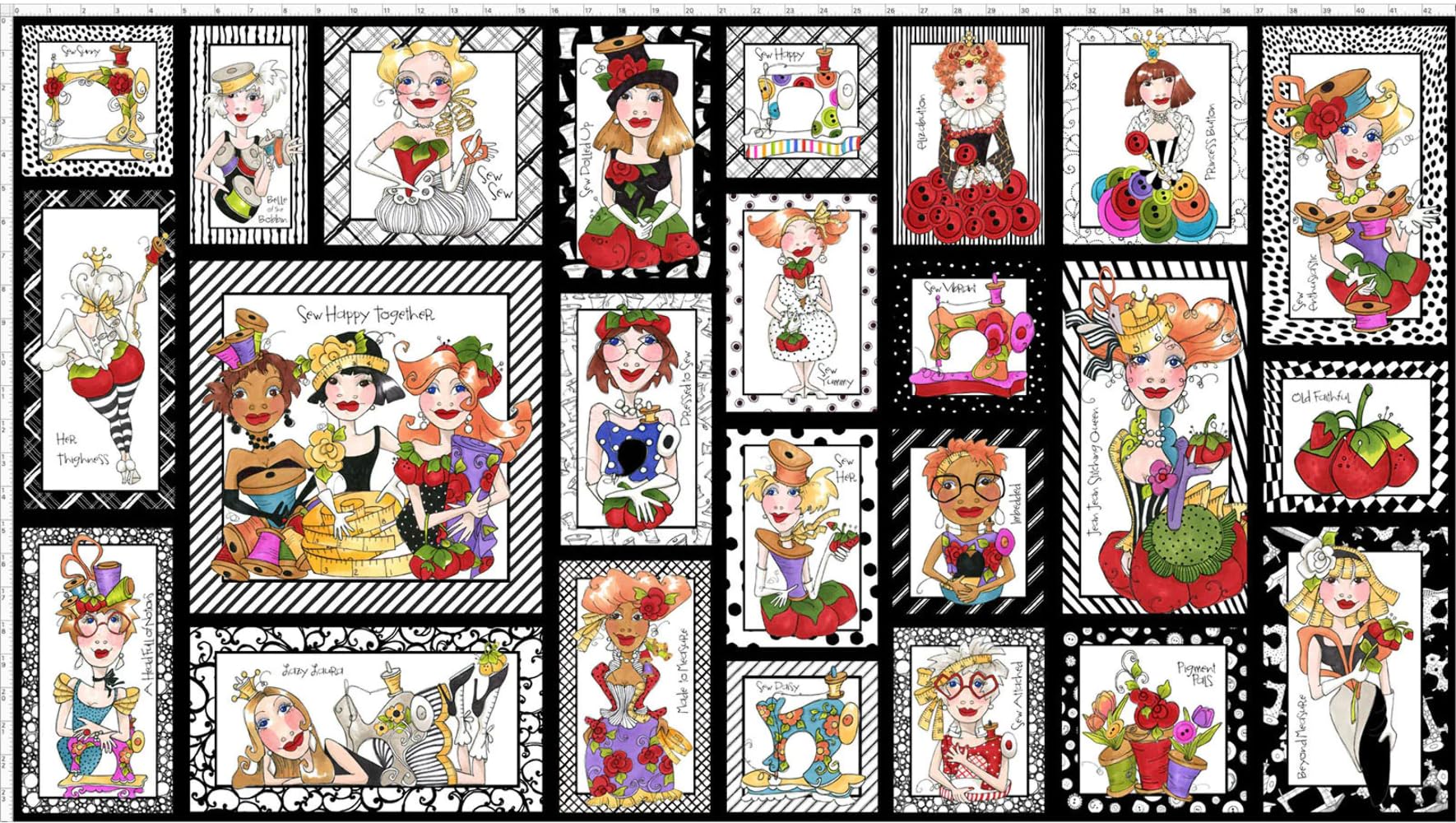 Loralie Designs Sew Curious! Fabric Panel for Quilting