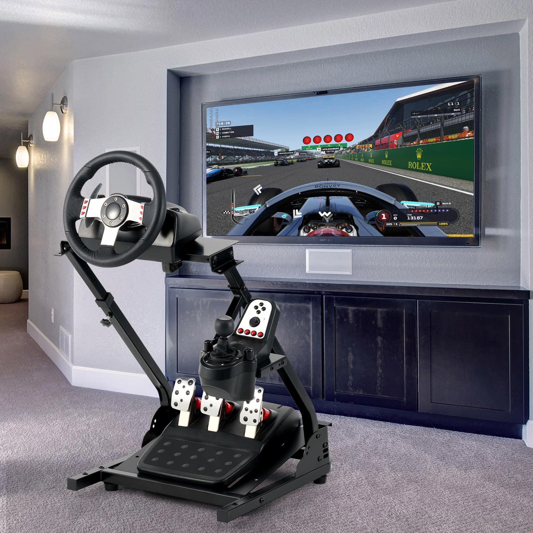CO-Z Foldable Racing Steering Wheel Stand, Height Adjustable Plus Gearshift Mount Compatible with Logitech G920 G27 G25 G29 Racing Wheel and Pedal, Thrustmaster T80 T150 TX F430 Gaming Wheel Stand