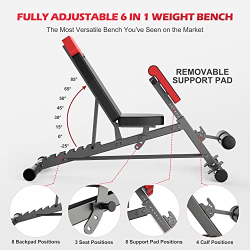 Finer Form Multi-Functional FID Weight Bench for Full All-in-One Body Workout β Hyper Back Extension, Roman Chair, Adjustable Sit up Bench, Incline, Flat & Decline Bench. Perfect with adjustable dumbbell set, barbell weight set or bench press