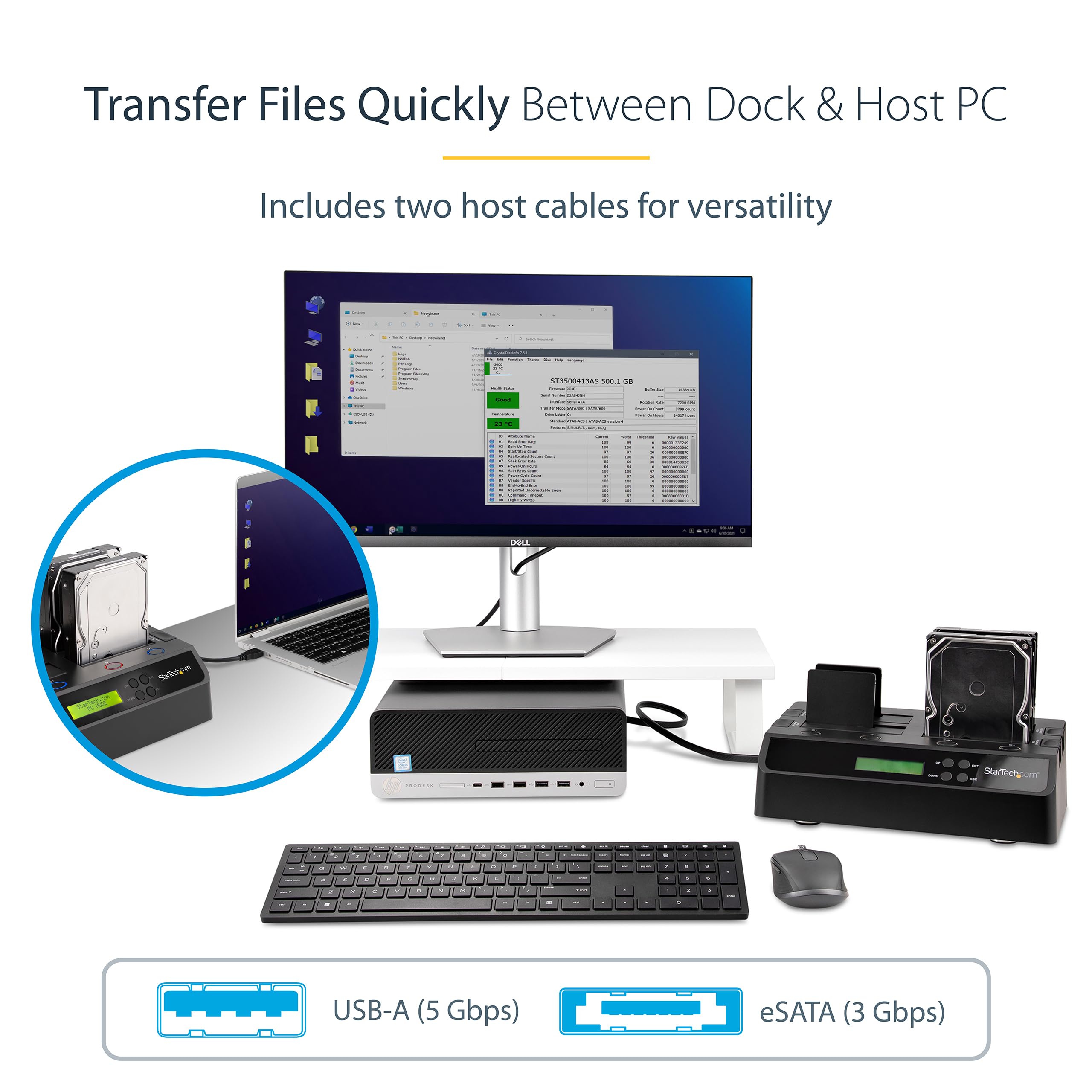 StarTech.com Dual Bay Hard Drive Duplicator and Eraser, External Standalone HDD/SSD Cloner / Copier, USB 3.0 to SATA Docking Station, Hard Disk Copier / Sanitizer / Wiper Tool (SATDOCK2REU3),Black