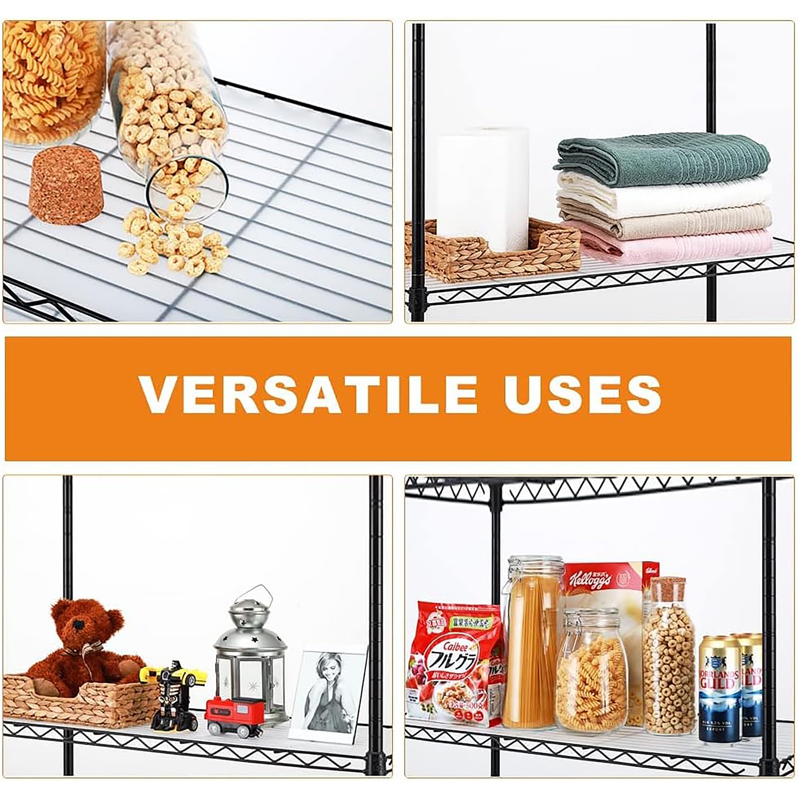 Catalina Creations 4-Shelf Wire Shelving Unit, Metal Storage Shelves, Heavy Duty Shelving with Liners, Adjustable Height Storage Rack for Pantry Closet Kitchen Garage (23.6" W x 14" D x 47" H, Black)