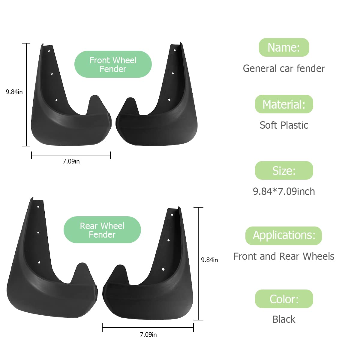 Car Mud Flaps, 4PCS Front and Rear Side Splash Guards Winter Vehicle Sediment Protection, No Drilling Mudguards Fenders with Hardware Kits, Car Accessories Compatible with Sedan Vehicle