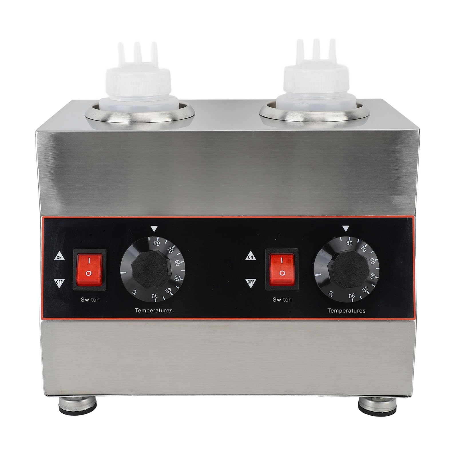 Double Bottle Nacho Cheese Warmer 1300ml Commercial Sauce Heater with Adjustable Temp, Hot Fudge Warmer for Cheese Dispensing & Caramel