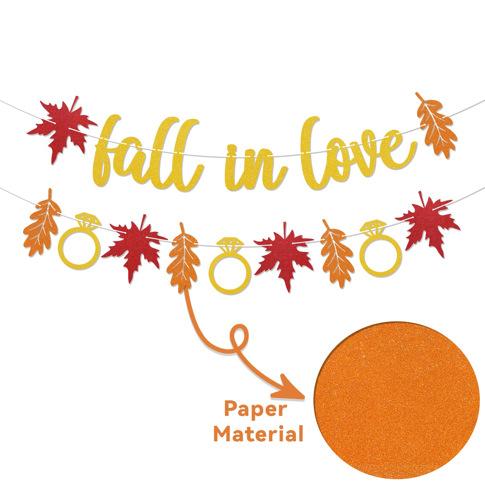 Fall in Love Banner - Fall Bridal Shower Decor, Autumn Maple Leaves Ring Theme Bridal Wedding Party Decorations Gold Glitter