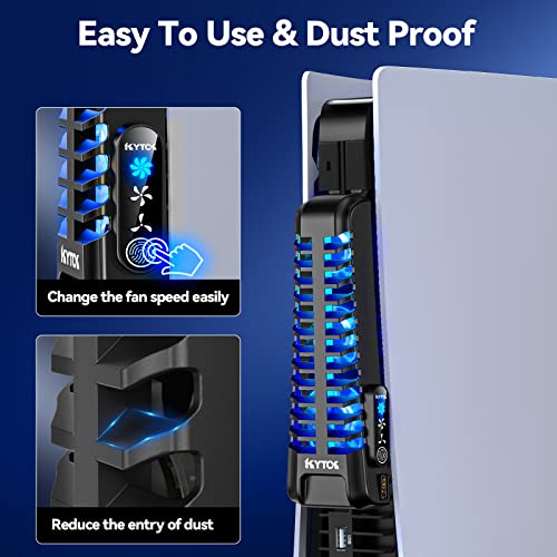 Kytok PS5 Cooling Fan with 3 Adjustable Fans, Quiet PS5 Fan Upgraded with 9 Blades and Extra USB HUB, PS5 Cooler with Touch Screen Compatible with Playstation 5 Digital & Disc Edition