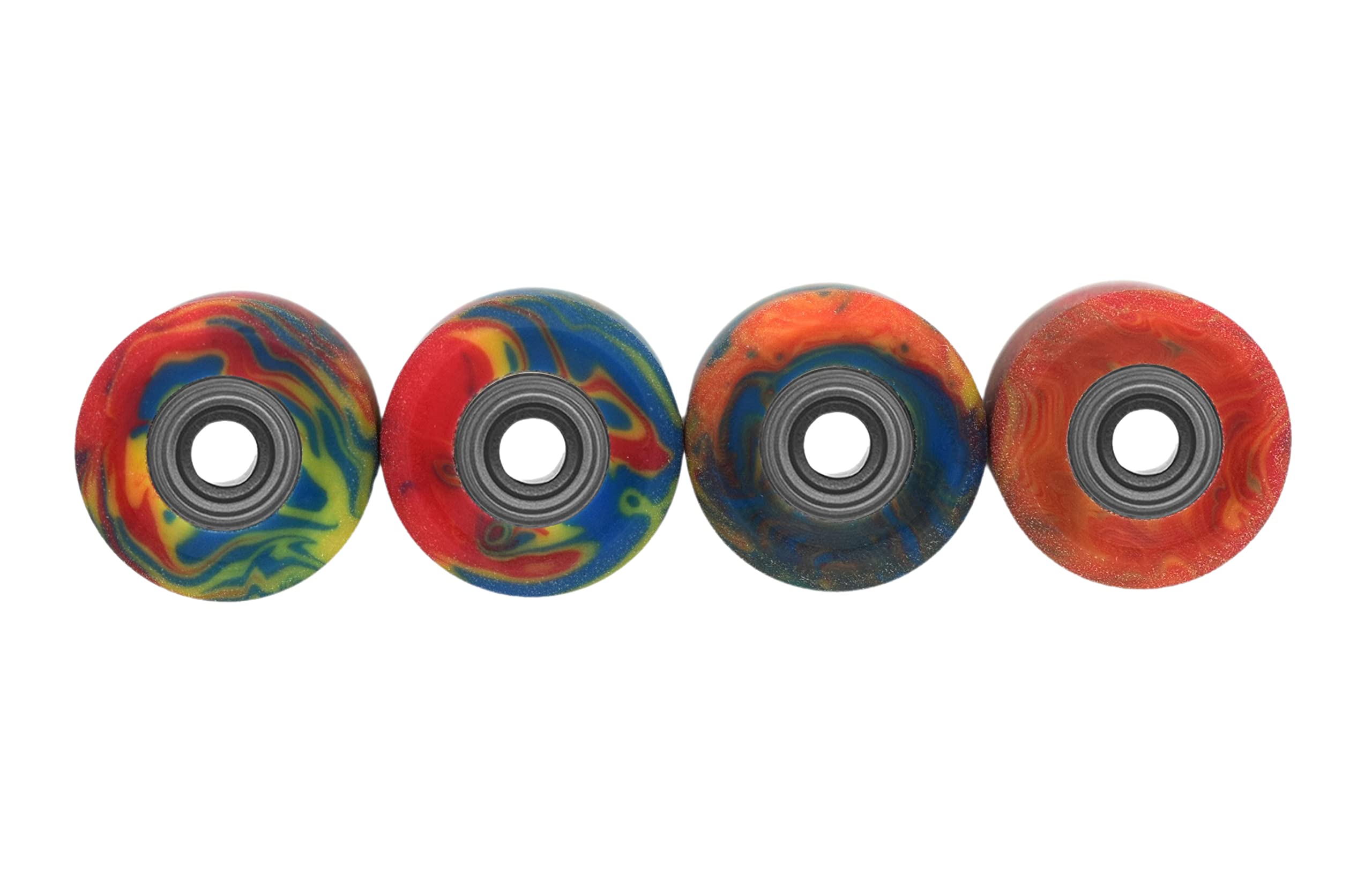 Teak Tuning Apex 61D Urethane Fingerboard Wheels - Mini Shorty Shape, 6.6mm Diameter - ABEC-9 Stealth Bearings - Made in The USA - Tie Dye Swirl Colorway