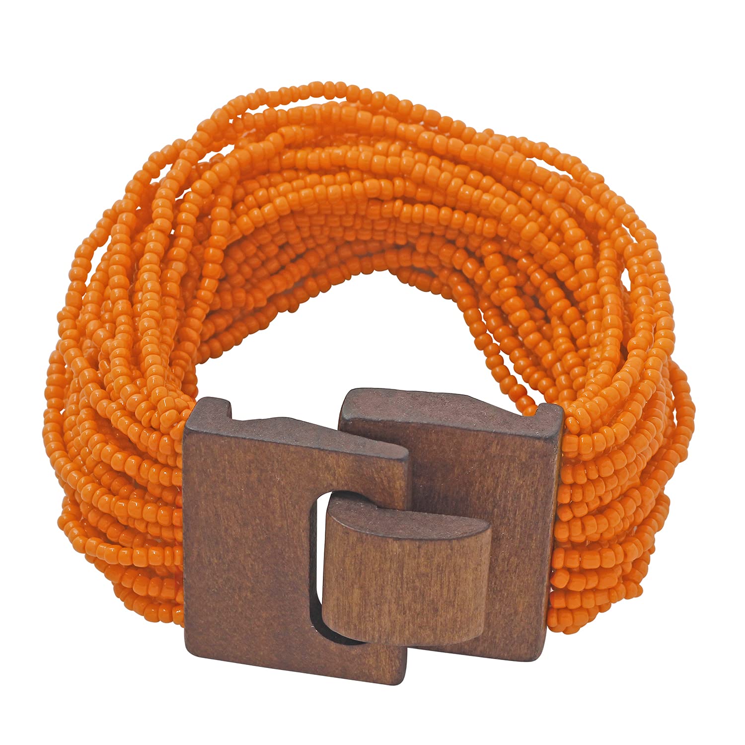 Coiris Multi Layers Seed Beads Wide Bangle Strand Bracelet for Women(BR1167-Orange)