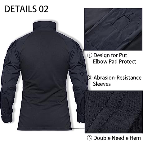 MAGCOMSEN Tactical Men's T-Shirt with Pockets, Long Sleeve, Zipper, High Neck, Lightweight, Black