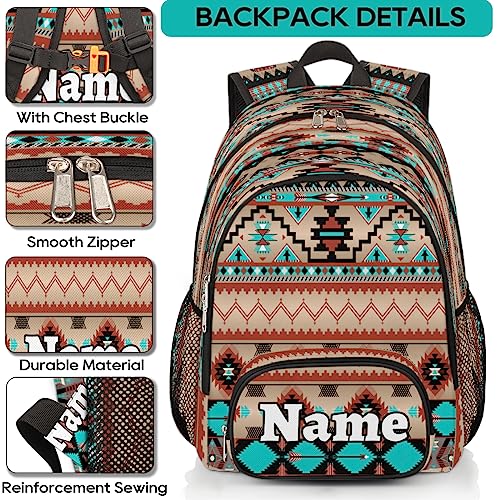 Herdesigns Aztec Print Custom Backpack for Men Women Adult Aztec Geometric Personalized Lightweight Casual Laptop Backpack Customized Computer Hiking Gym Travel Travel Daypack with Name