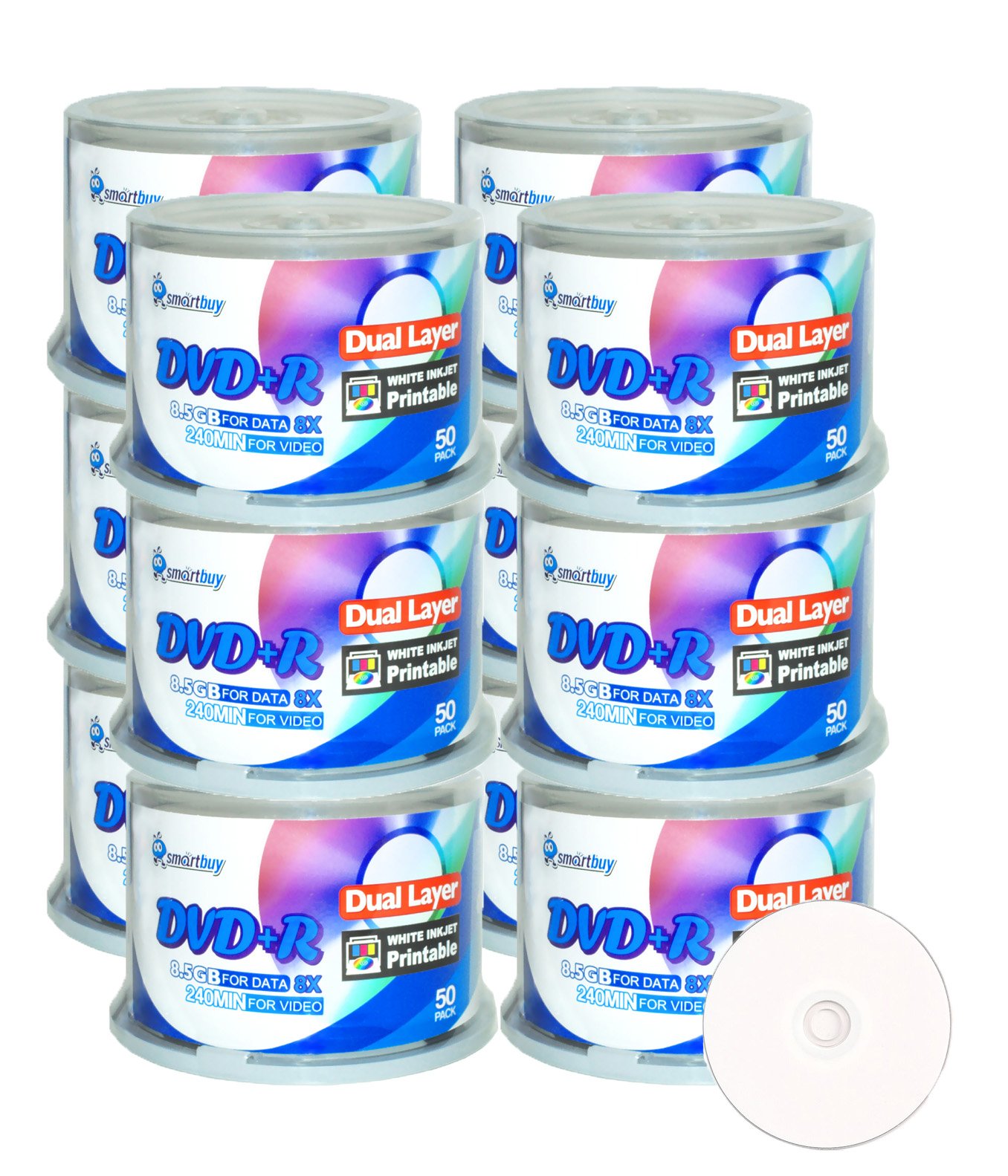Smart Buy 600 Pack DVD+r Dl 8.5gb 8X DVD Plus R Double Layer Printable White Inkjet Blank Data Recordable Media 600 Discs Spindle