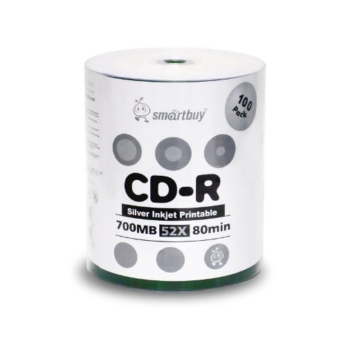 Smart Buy CD-R 200 Pack 700mb 52x Printable Silver Inkjet Blank Recordable Discs, 200 Disc, 200pk