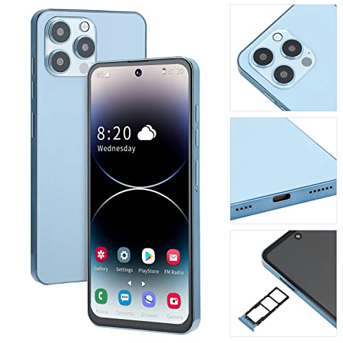 ciciglow 6.7 Inch Mobile Phone, I14 Pro Max 4G Smartphone, 4GB RAM 128GB ROM, 8MP 24MP Camera, Face ID, for Android 12, 4000mAh, WiFi, GPS, Bluetooth, Gravity Sensing (Blue)(US)