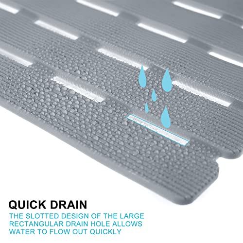 Linoows Shower Mat Non Slip Bath Mat for Tub and Shower Floor Mat, Machine Washable Bathtub Mat with Suction Cups and Drain Holes, Soft Bathroom Accessories, 27.5x15.7 Inch, Gray