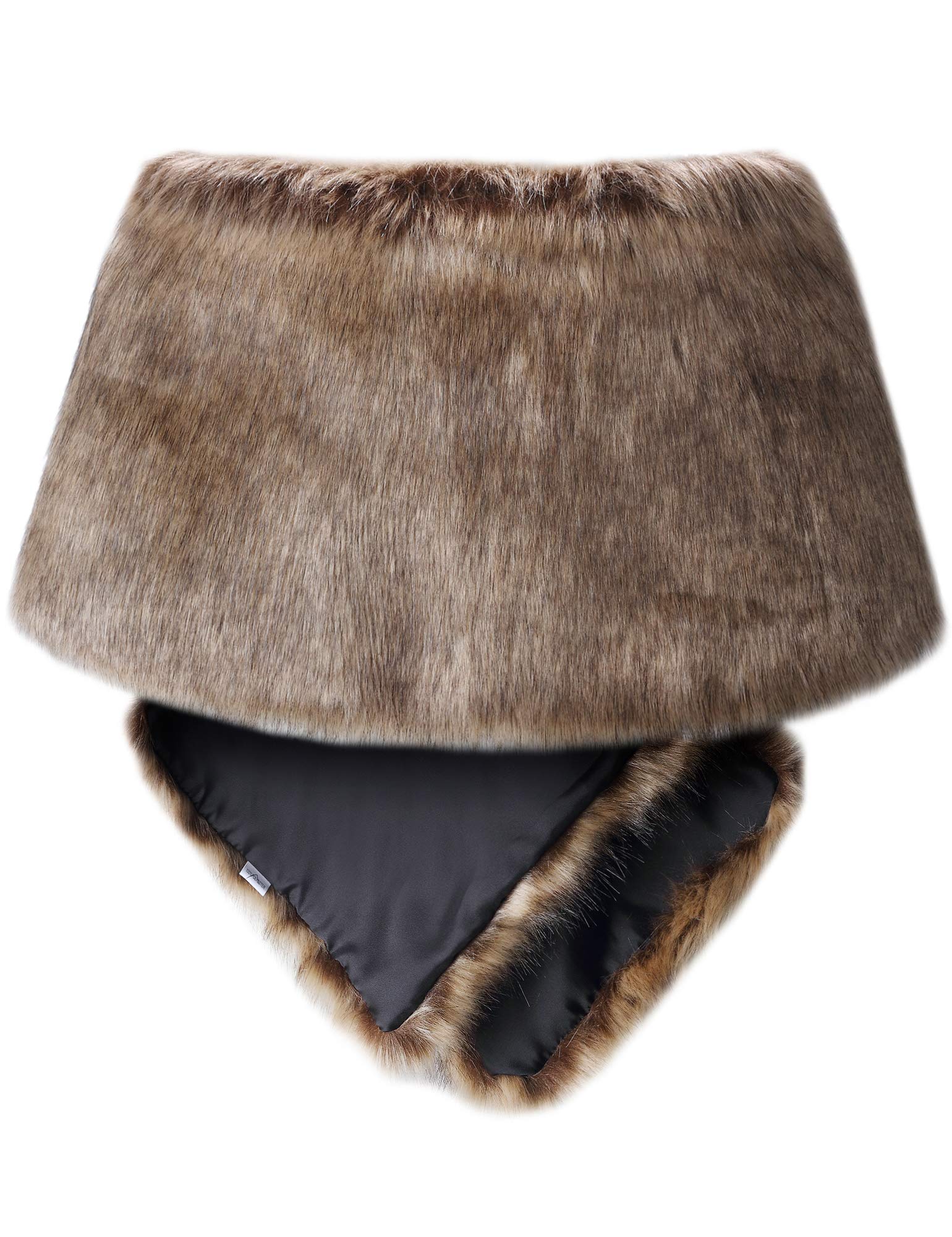 Caracilia Women Luxury Faux Fur Coat Jackets Wrap Cape Shawl for Wedding Party Brown Fur Small