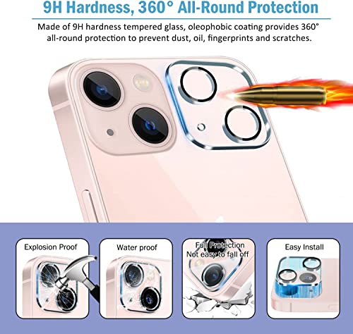 QHOHQ [3 Pack Tempered Glass Camera Lens Protector for iPhone 14/13 [6.1 Inch]/14 Plus 6.7"/13 Mini 5.4 Inch, Ultra HD, 9H Hardness, Scratch Resistant, with [Removal Tool] [Support night shooting]