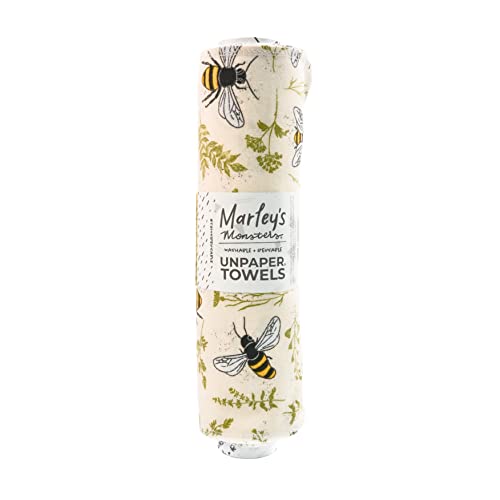 Marley's Monsters UNpaper Towels - 12 Count roll, Reusable Paper Towels Cotton, Tree Free (Bees and Plants)
