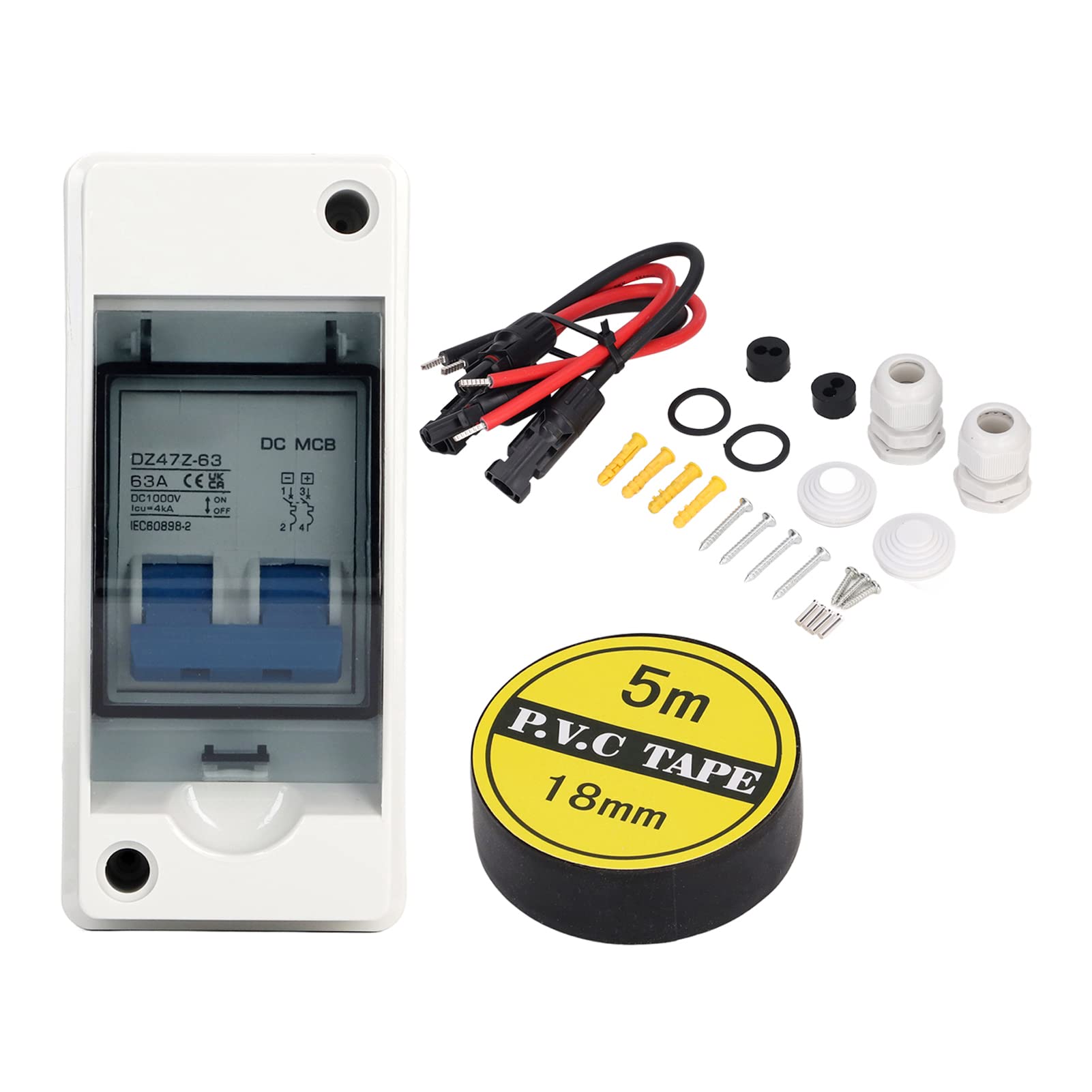 DC Miniature Circuit Breaker, 2 Pole 1000V 63Amp Isolator for Solar PV System, DIN Rail Mount Chtaixi DC Disconnect Switch Solar Disconnect Switch with Outdoor IP65 Waterproof Box