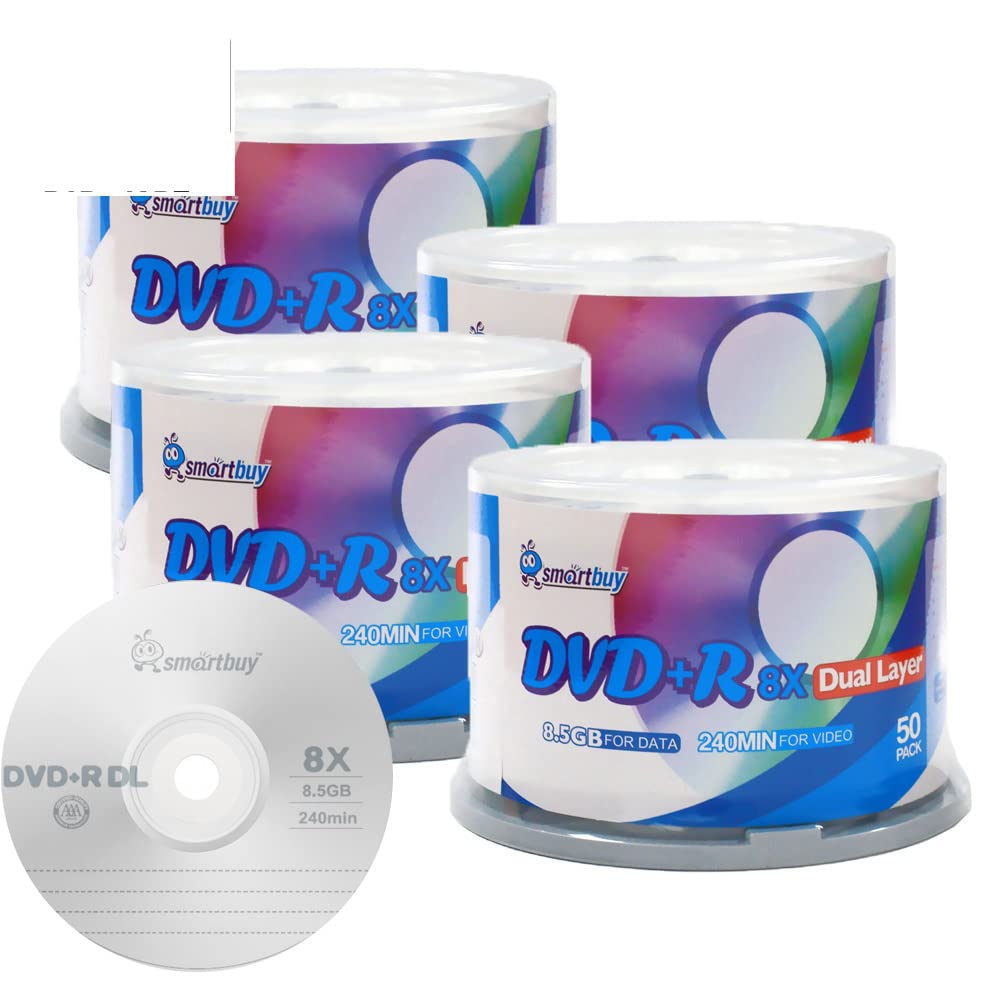 Smart Buy Logo 200 Pack DVD Plus R DVD+r Dl 8.5gb 8X Double Layer Blank Data Record 200 Discs Spindle