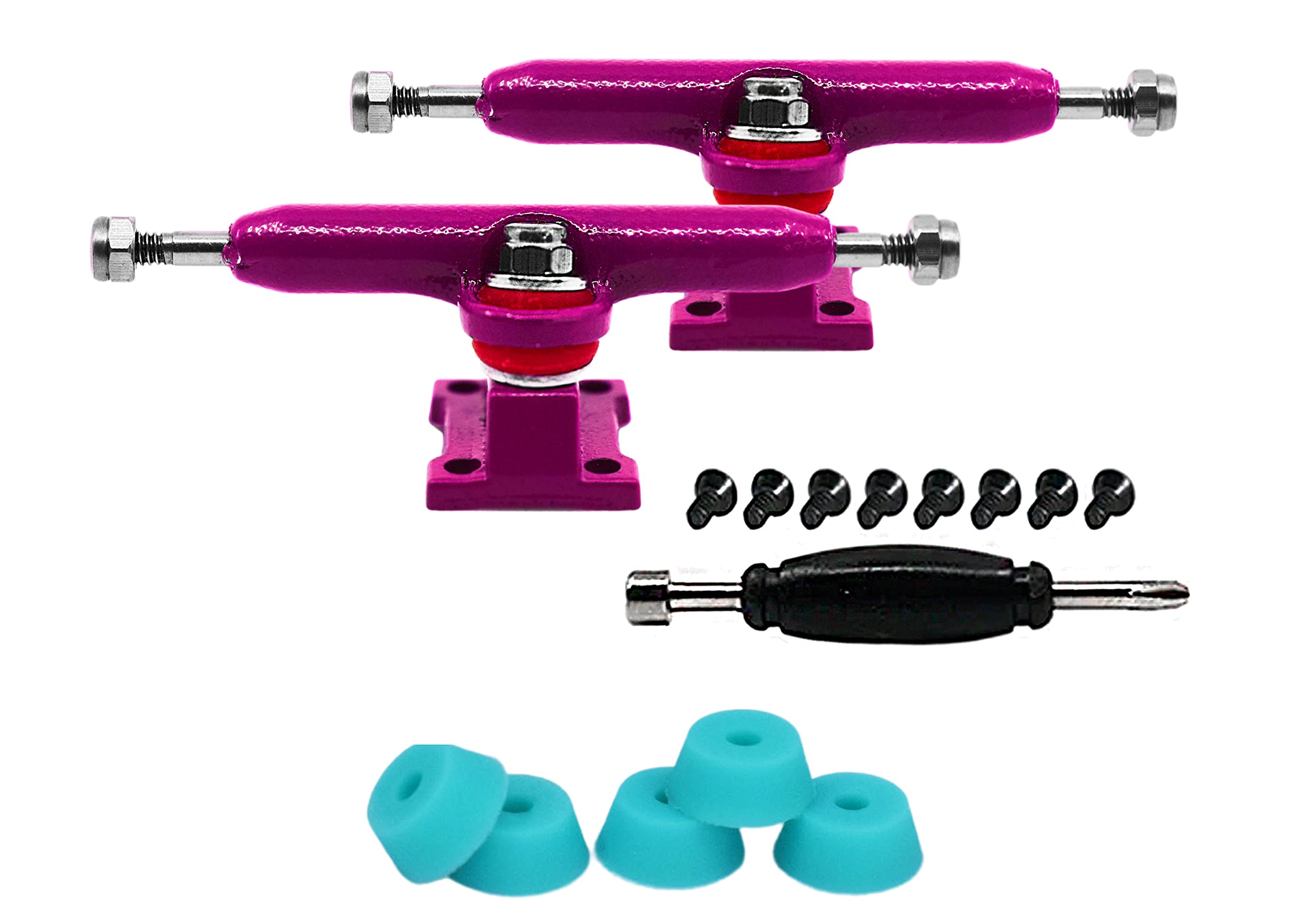 Teak Tuning Prodigy Fingerboard Trucks with Upgraded Lock Nuts, Pink Colorway - 32mm Wide - Professional Shape, Appearance & Components - Includes Pro Duro 61A Bubble Bushings in Teak Teal
