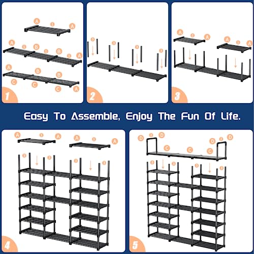 Mavivegue Metal Shoe Rack Organizer,8 Tiers Tall Shoe Shelf Storage,40-45 Pairs Vertical Large Boot Rack,Stackable Shoe Racks for Entryway, Closet, Garage, Bedroom,Cloakroom -Black