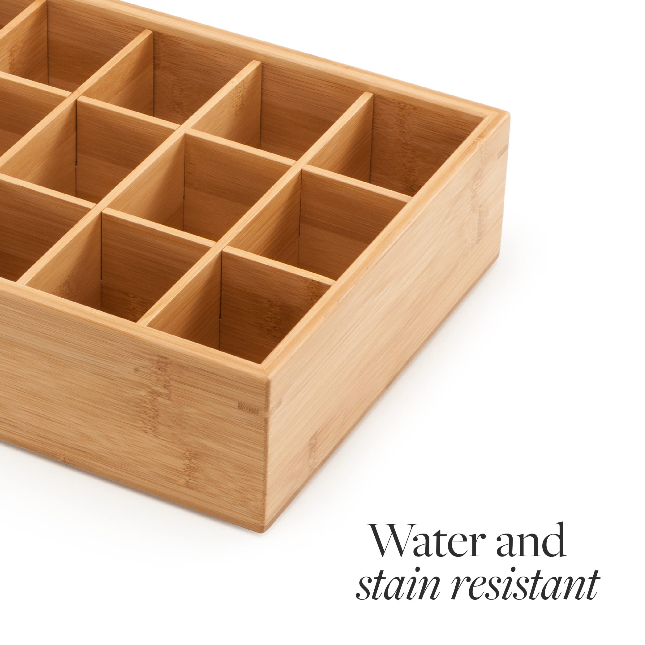 GOBAM Bamboo Closet Drawer Divider - Storage Organizer with 15 Compartments, Drawer Organizer, Storage Box for Belts, Ties, Bras, Briefs, Socks & Jewelry - Natural