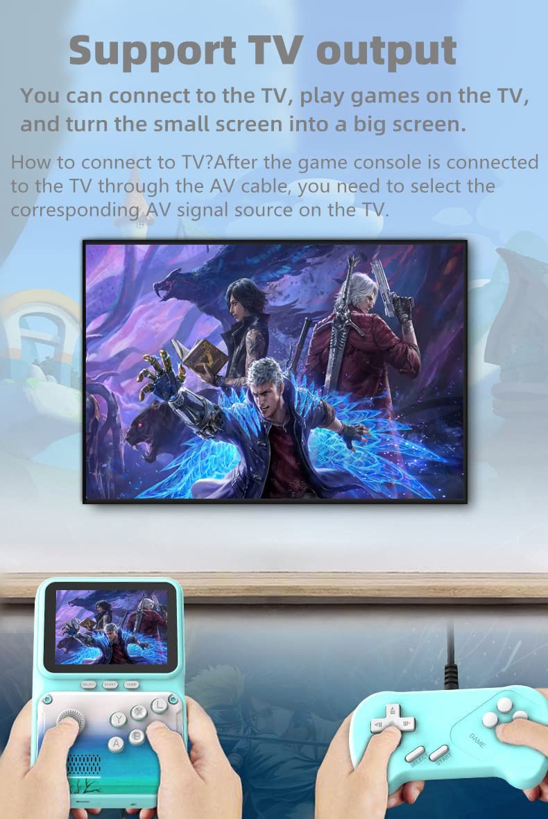 CZT 3.0 inch Colorful Double Game Console Retro Handheld 500-in-1 Nostalgic Video Game can be Connected to TV Multi-Language Rechargeable Lithium Battery Children's Student Gift (Blue)