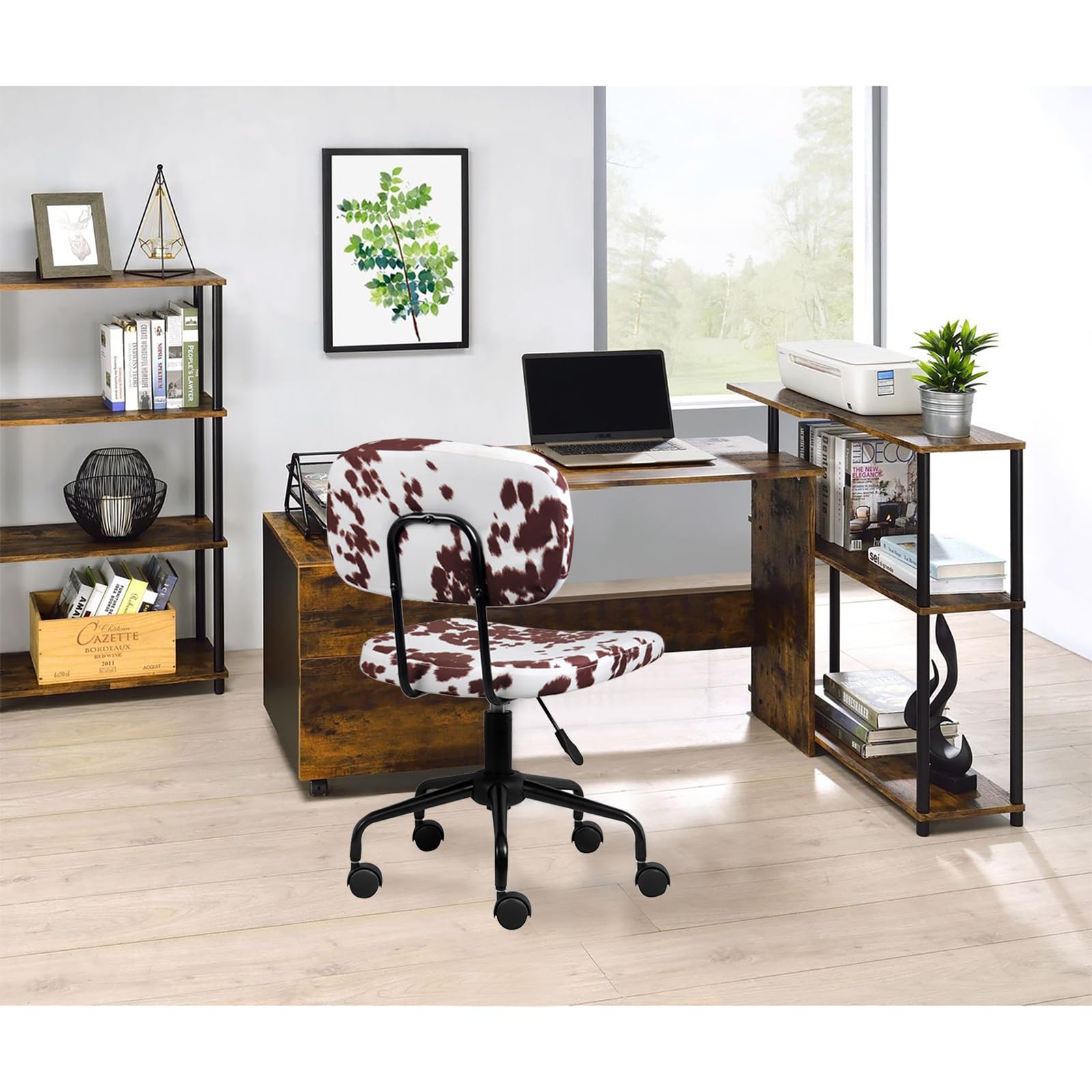 GIA Modern 47-Inch Black Computer Desk with 4-Tier Shelves, Writing Desk for Home Office or Bedroom, Metal Frame and Wood Desktop