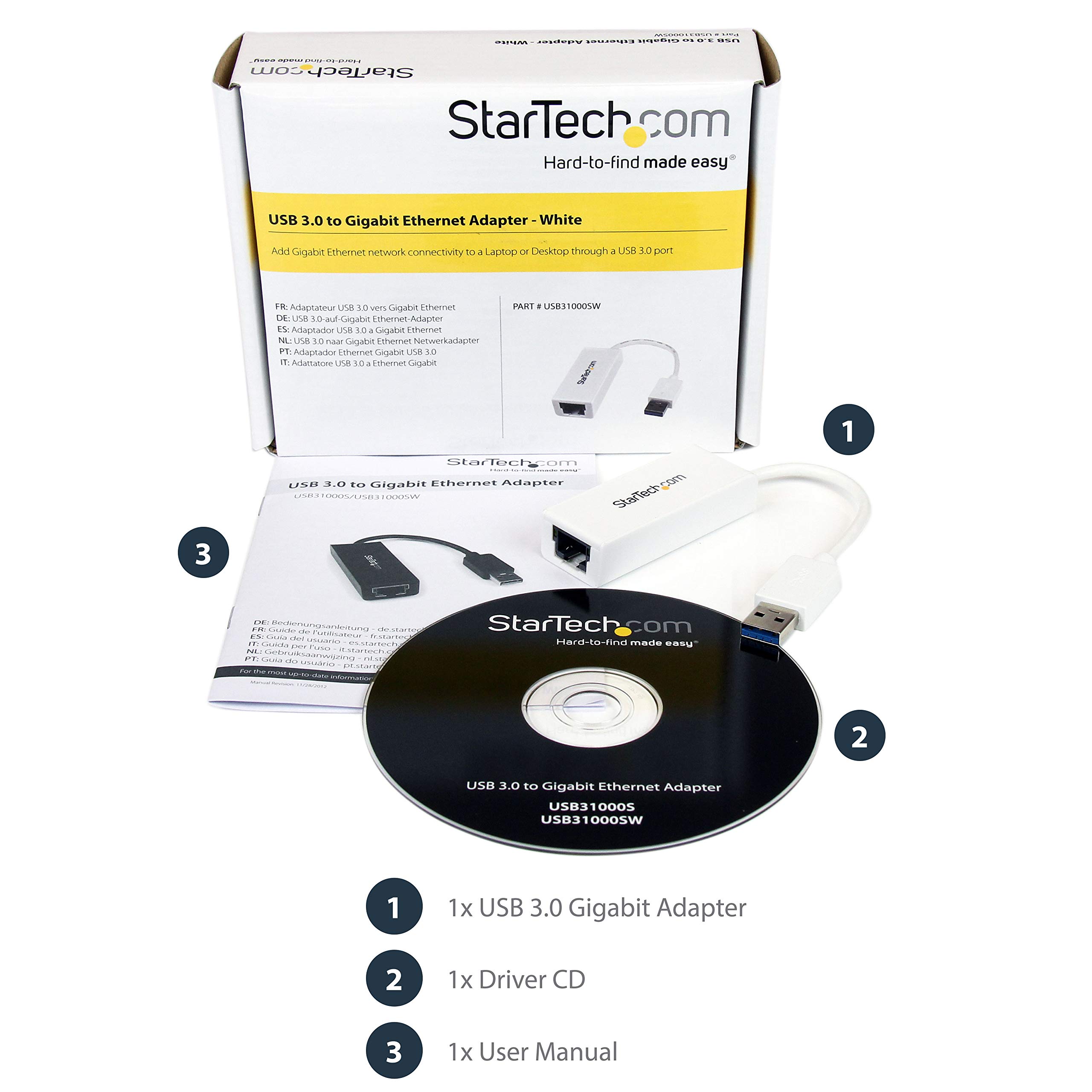 StarTech.com USB to Ethernet Adapter, USB 3.0 to 10/100/1000 Gigabit Ethernet LAN Adapter, USB to RJ45 Adapter, TAA Compliant