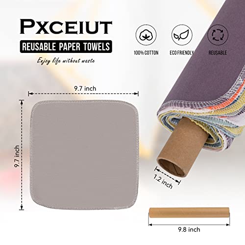 Reusable Paper Towels Washable Roll - Pack of 16 Kitchen Paperless Paper Towels - 100% Cotton Cloth Paper Towels, Super Soft, Absorbent, Zero Waste Alternative Napkins
