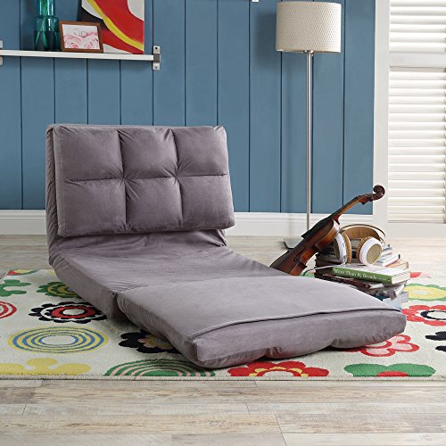 Loungie Micro-Suede 5-Position Adjustable Convertible Flip Chair, Sleeper Dorm Bed Couch Lounger Sofa, Grey