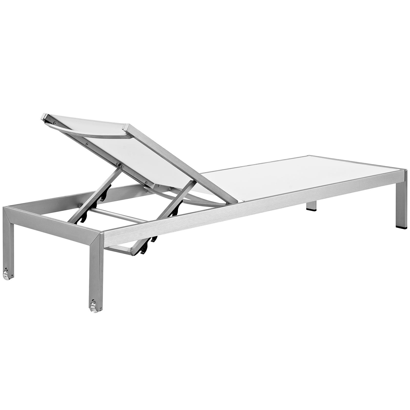 Modway Shore Aluminum Textilene® Mesh Outdoor Patio Two Poolside Chaise Lounge Chairs in Silver White