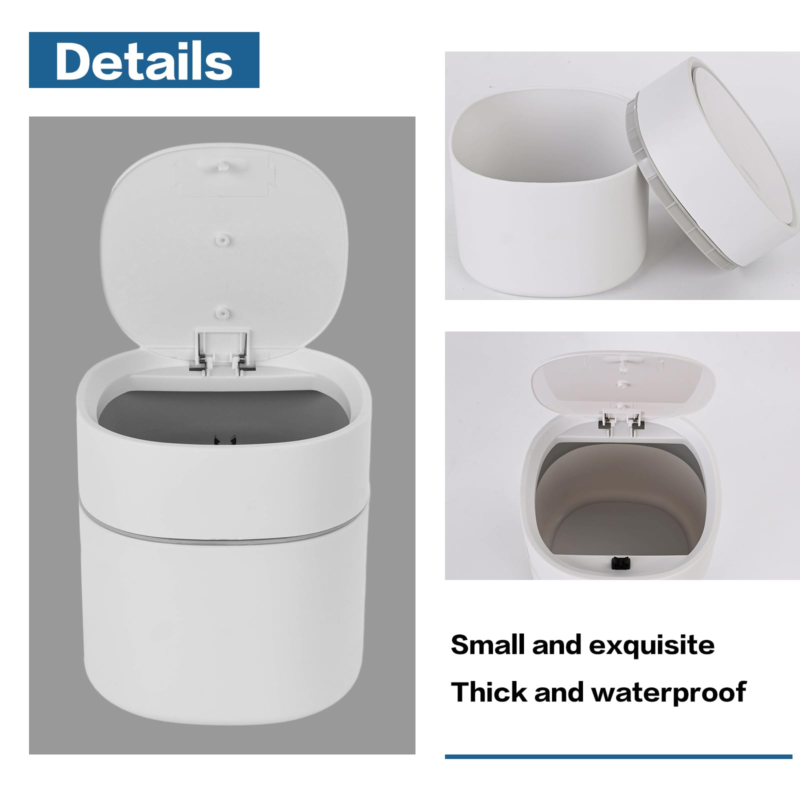 LOVEINUSA Mini Trash Can, Countertop Trash Can with Lid Tiny Garbage Bin Small Trash Can Plastic for Bathroom Office Kitchen Desk Coffee Table White