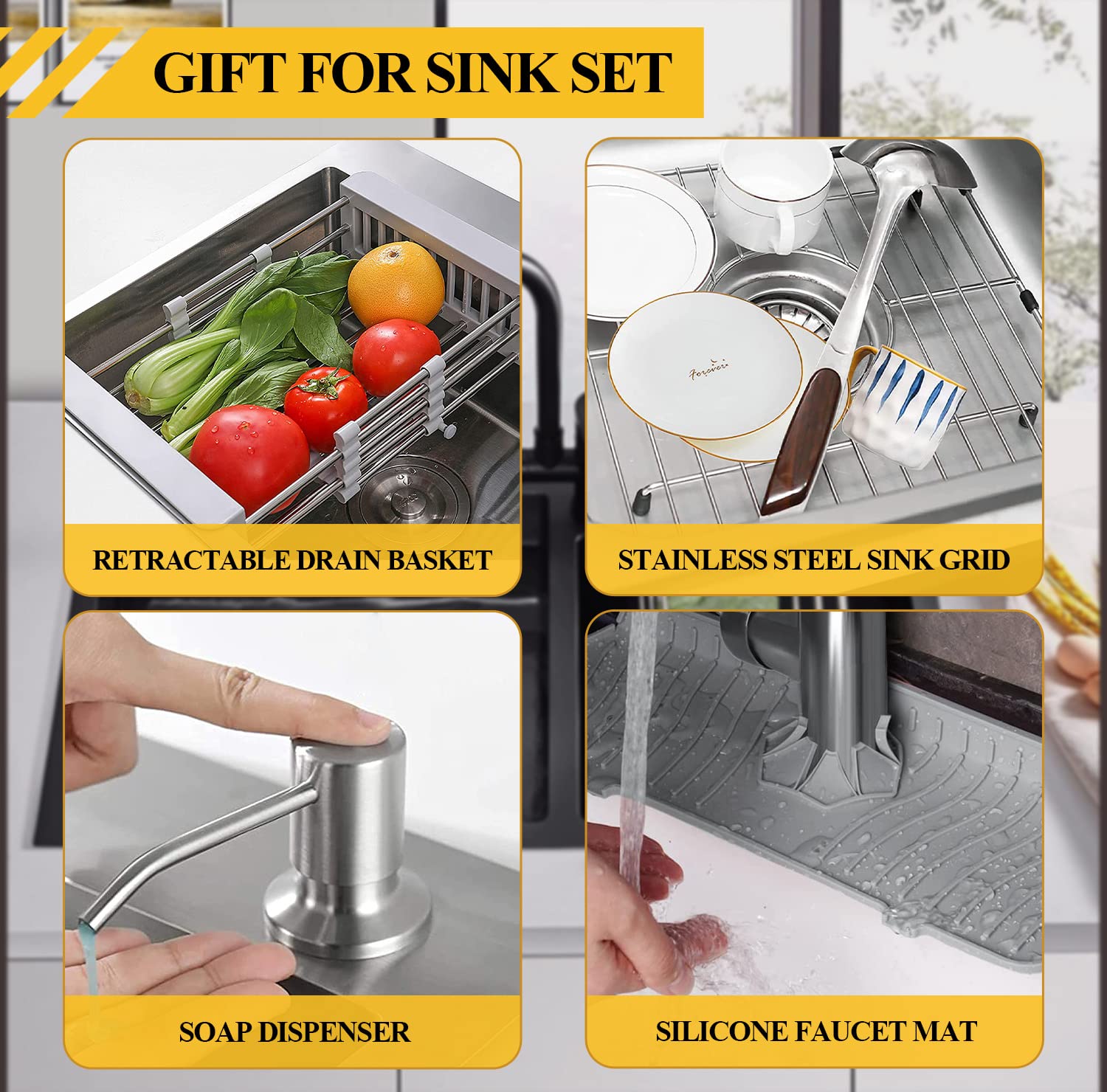Double Bowl Kitchen Sink, Drop In 32.3 x 17.7 Stainless Steel Topmount Bar Sink Nice Kitchen Sink With Gift-Soap Dispenser, Faucet Mat, Drain Strainer Set for Modern Kitchen Sink
