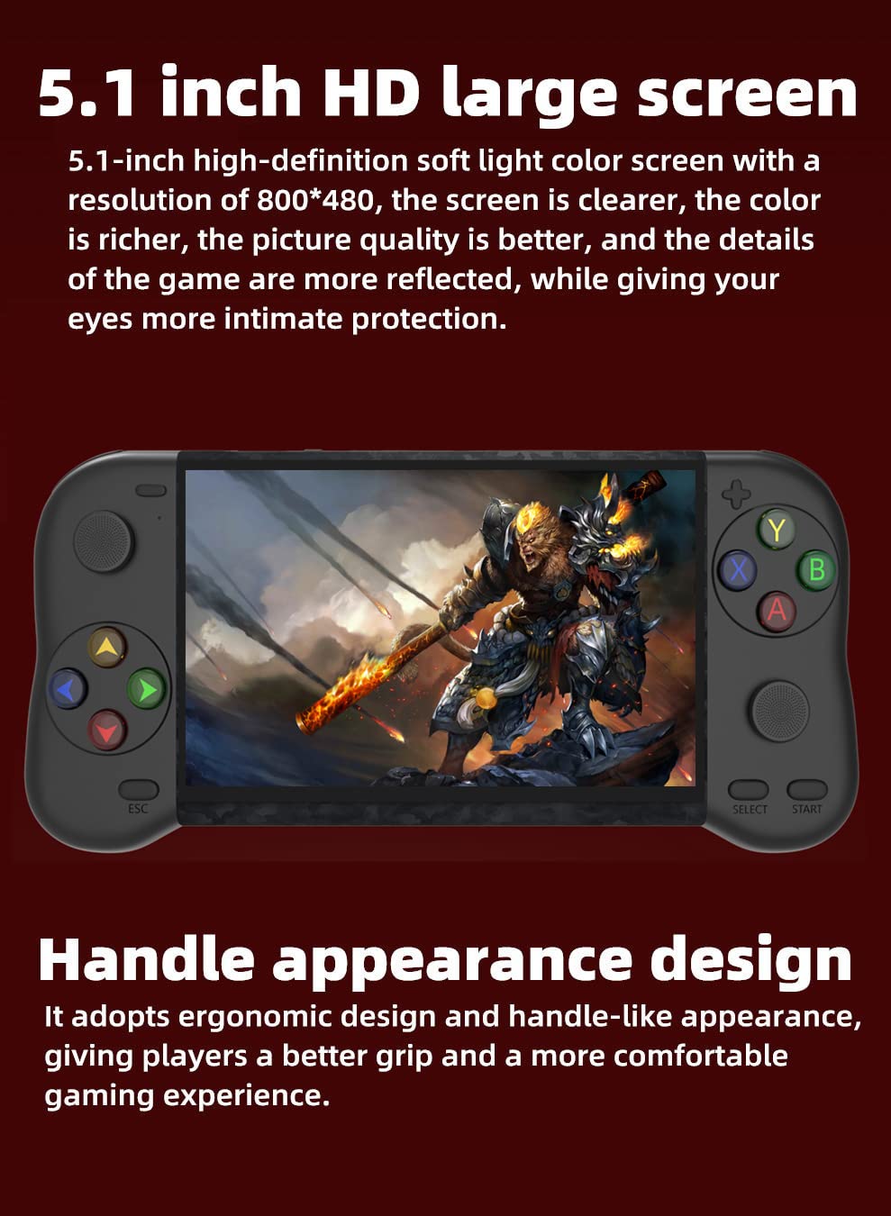CZT New 5.1-inch Handle Appearance Double Play Video Handheld Game Console Portable Emulator Classic Arcade Retro Gaming Game Device System Built-in 12000 Games mp3 mp4 (Black)