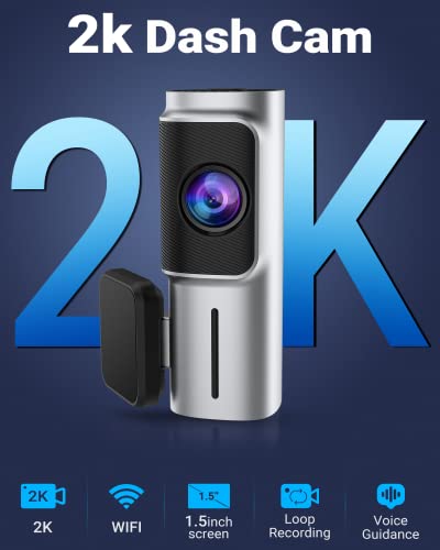 Front Dash Camera for Cars, 2K 2560P Dash Cam 1.47'' IPS Screen Car Camera Built-in WiFi, Mini Car Dashboard with Night Vision G-Sensor Voice Guidance 24H Parking Mode Loop Recording Support 128GB Max