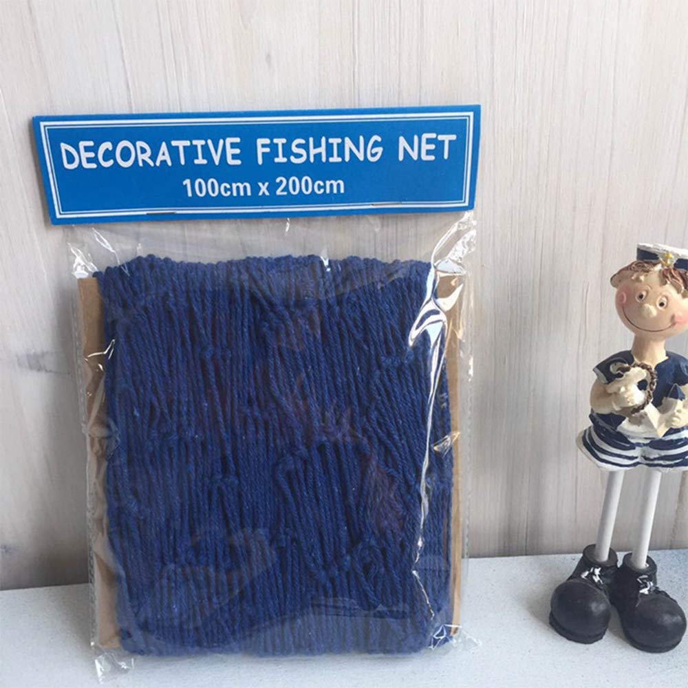 Qesonoo Cotton Fishing Net Decorative 79 Inch Beach Themed Decor Home Bedroom Party Wall Decoration Fish Netting Decorative (Blue)